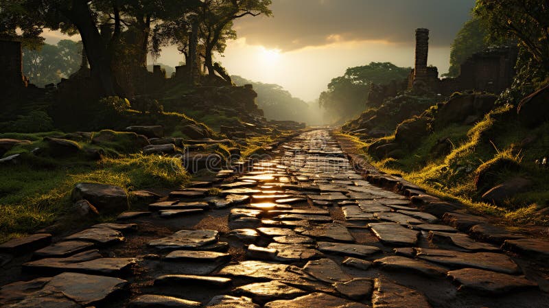 Ancient Stone Road Ruins: Walking through Time, Generative AI Stock ...