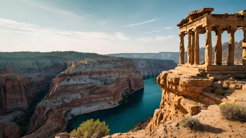 An Ancient Stone Ruin on the Edge of a Hill Stock Illustration ...