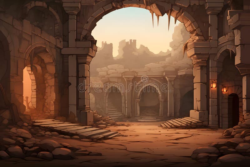 Ancient Stone Ruins with Arches Columns and Eroded Texture in Warm ...