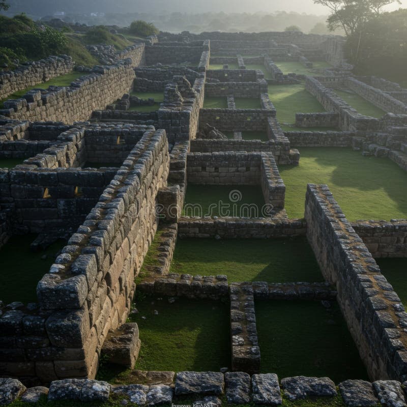 Ancient Stone Ruins and City Walls at Dawn Stock Illustration ...