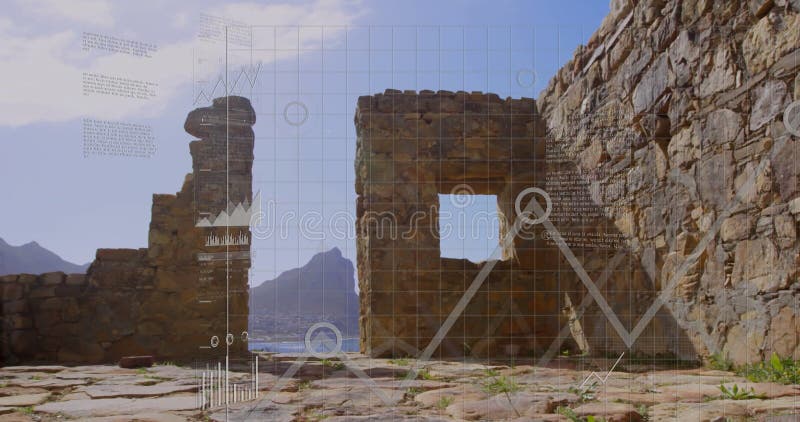 Ancient Stone Ruins with Data Graphs and Charts Animation Overlay Stock ...
