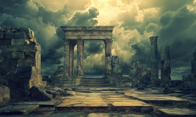 Ancient Ruins Under Stormy Sky Stock Photo - Image of sunset, moody ...