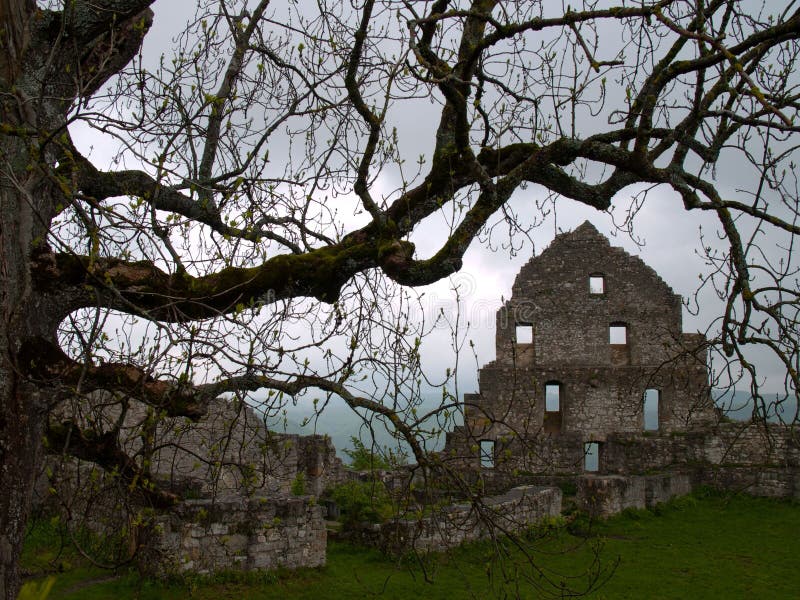 Ancient Stone Ruins Framed by Tree Branches. Stock Photo - Image of ...