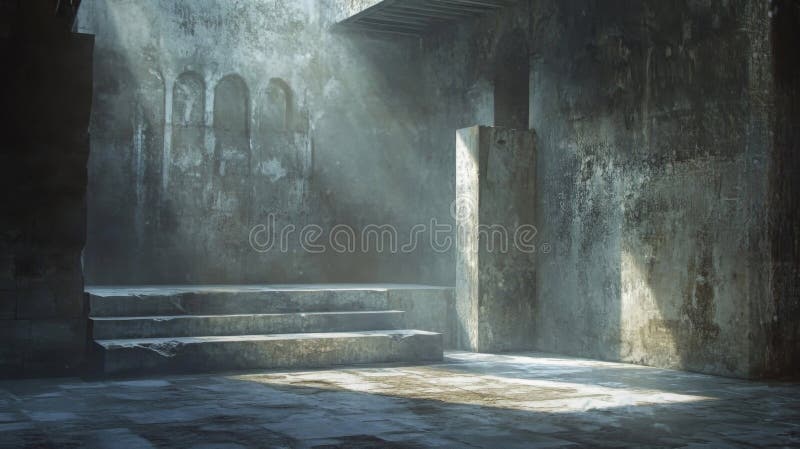 Ancient Stone Ruins Interior with Light Rays Stock Illustration ...