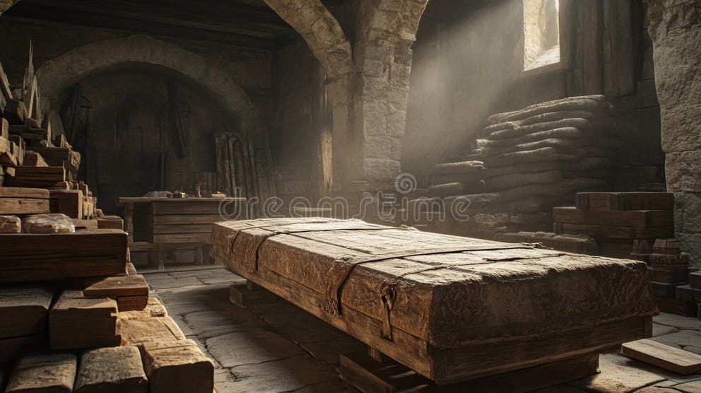 Ancient Stone Ruins Interior with Sunbeam Stock Illustration ...