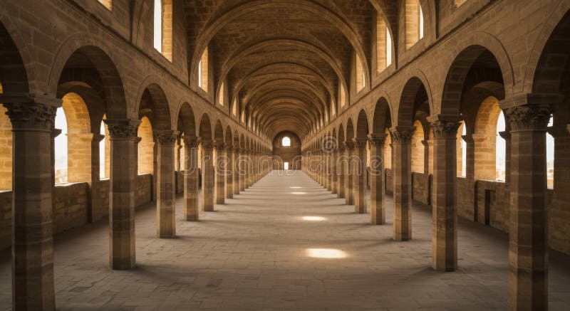 Ancient Stone Ruins Interior with Sunlight Columns Stock Illustration ...