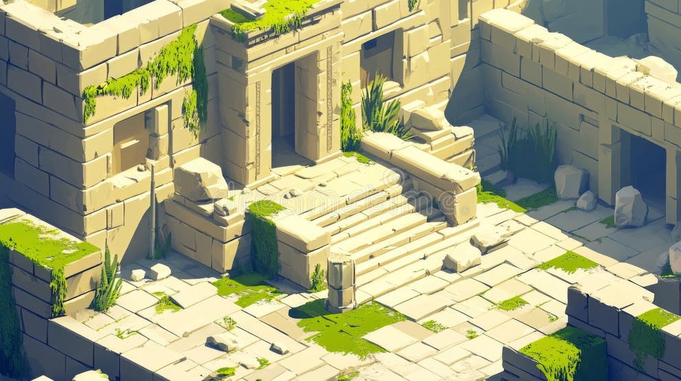 Ancient Stone Ruins Isometric Pixel Art Stock Illustration ...