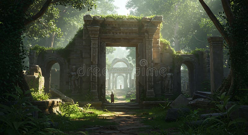Ancient Stone Ruins in a Lush Jungle Setting. the Structures Feature ...