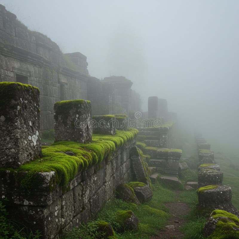 Ancient Stone Ruins Partially Covered with Lush Green Moss. the ...