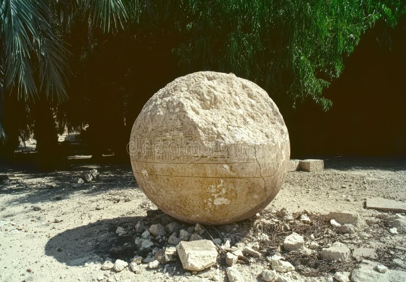 Ancient Stone Sphere with Hieroglyphs in an Outdoor Setting. Stock ...