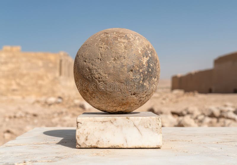 Ancient Stone Sphere on Marble Pedestal Stock Illustration ...