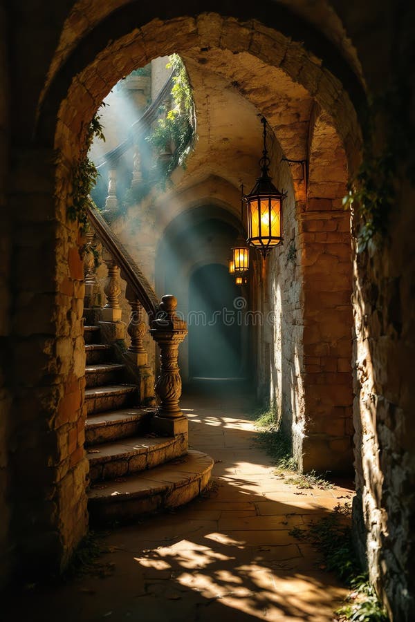 Ancient Stone Staircase Arched Passageway Stock Illustration ...