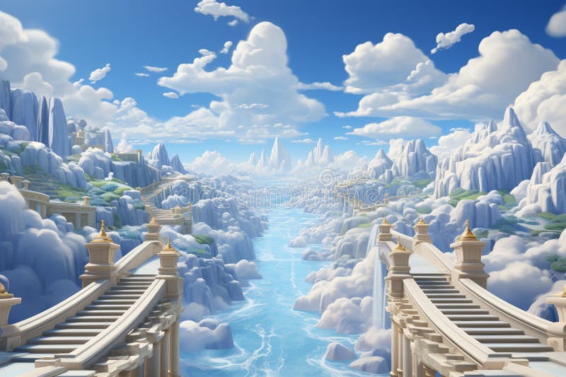 Ancient Stone Staircase Ascending into Celestial Gates Adorned with ...