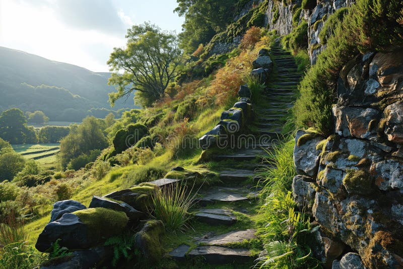 Ancient Stone Staircase on a Mountain Path Stock Illustration ...