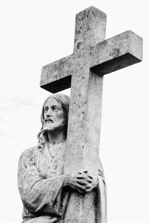 Ancient Stone Statue of Jesus Christ with Cross. Vertical Image Stock ...