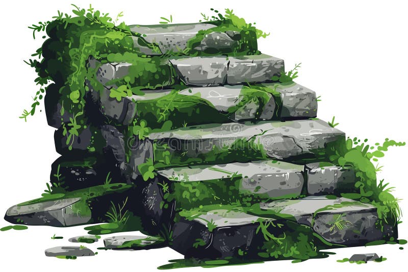 Ancient Stone Steps Covered in Green Moss Isolated Illustration Stock ...