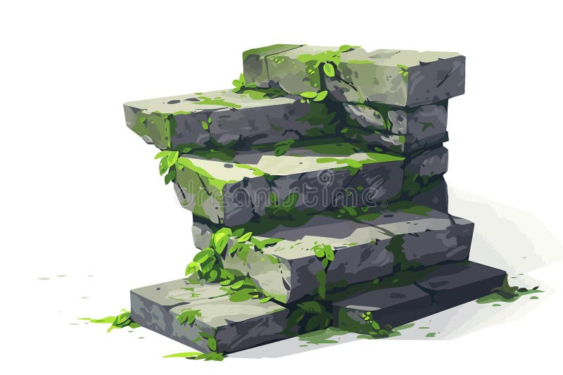 Ancient Stone Steps Covered in Green Moss Isolated Illustration Stock ...