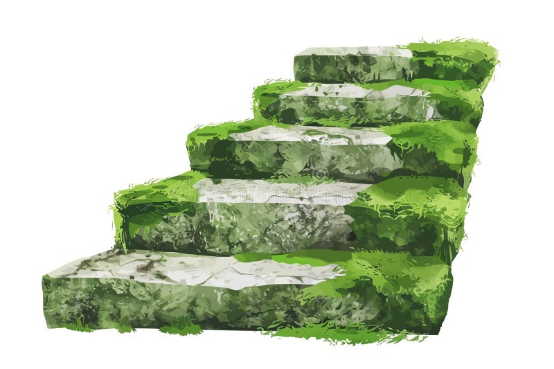 Ancient Stone Steps Covered in Green Moss Isolated Illustration Stock ...