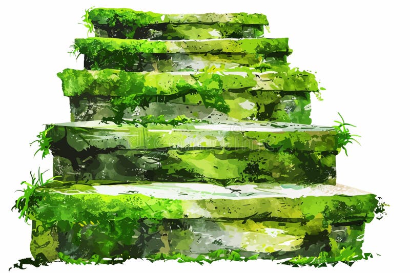 Ancient Stone Steps Covered in Green Moss Isolated Illustration Stock ...