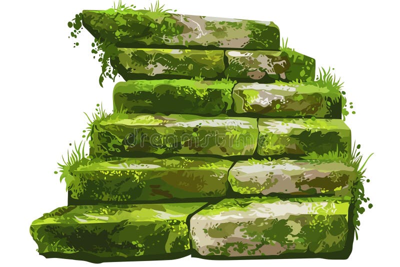 Ancient Stone Steps Covered in Green Moss Isolated Illustration Stock ...