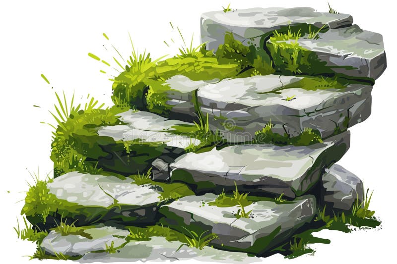 Ancient Stone Steps Covered in Green Moss Isolated Illustration Stock ...