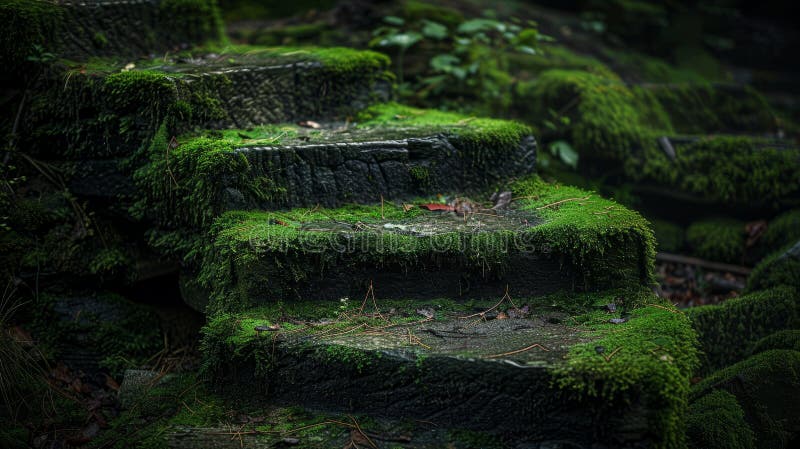 Moss-covered Steps in a Dark Forest during Twilight Stock Photo - Image ...