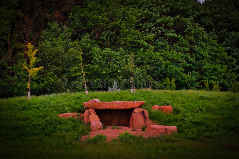 Ancient Stone Structure in Grassy Field Stock Image - Image of light ...