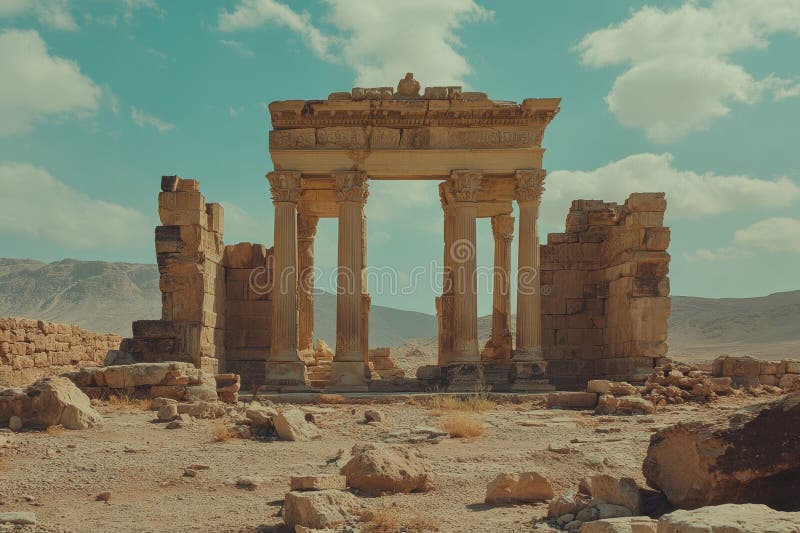 Ancient Stone Structures, Columns, and a Desert Setting Stock Image ...