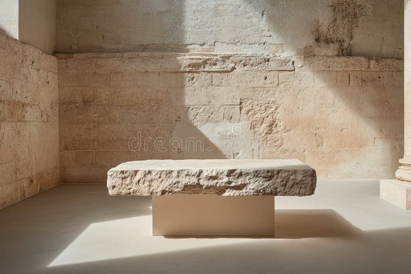 Ancient Stone Table in Modern Space Stock Image - Image of contrast ...