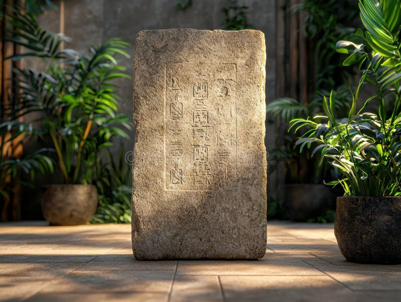 Ancient Stone Tablet with Hieroglyphs Standing Outdoors. Stock ...