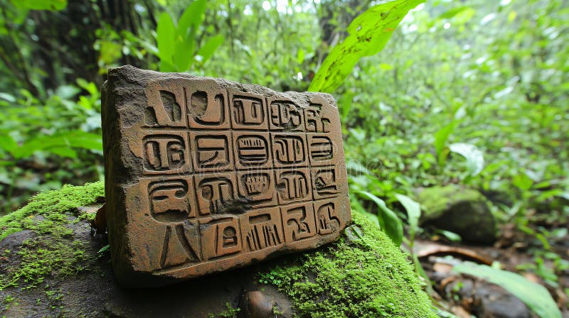 Ancient Stone Tablet with Mayan Glyphs Resting on Moss in Jungle Stock ... Ancient Stone Tablet with Mayan Glyphs Resting on Moss in Jungle Stock ...