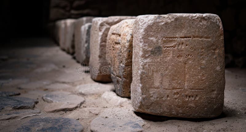 Ancient Stone Tablets with Carved Symbols Stock Illustration ...