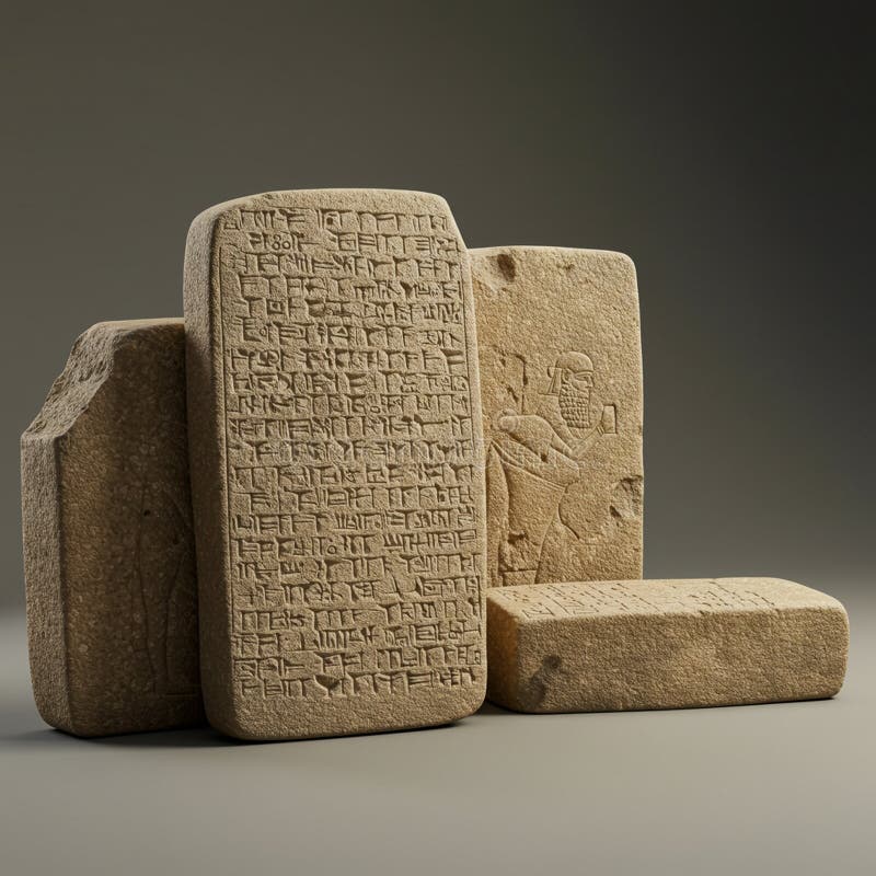 Ancient Stone Tablets Featuring Cuneiform Script, Characteristic of ...