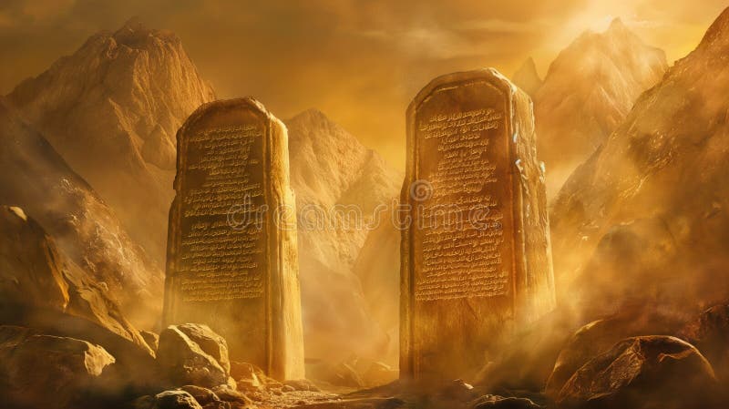 Stone Tablets with Inscriptions of the Ten Commandments Amidst Rugged ...