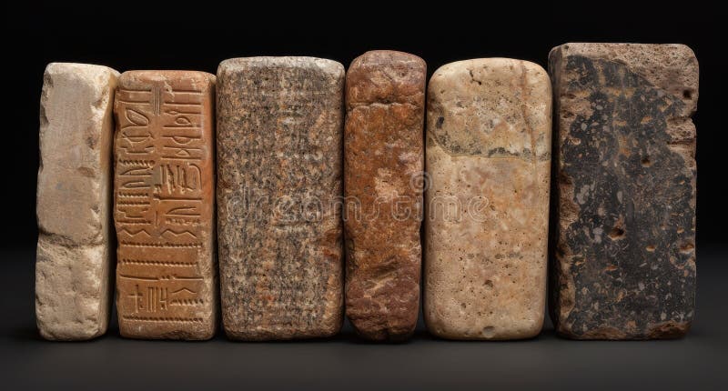 Ancient Stone Tablets with Hieroglyphic Carvings Stock Illustration ...