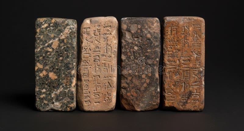 Ancient Stone Tablets with Hieroglyphic Inscriptions Stock Illustration ...