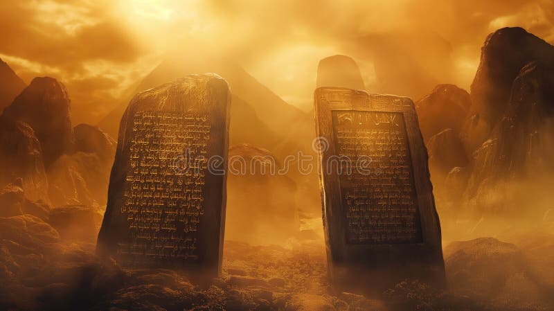 Ancient Stone Tablets with Inscriptions of Biblical Commandments, in a ...