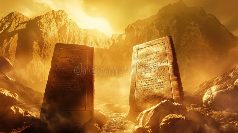 Ancient Stone Tablets with Inscriptions Depicting the Ten Commandments ...