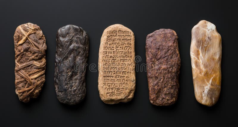 Ancient Stone Tablets with Inscriptions in a Row. Stock Illustration ...