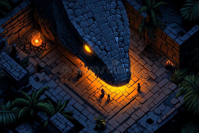 Ancient Stone Temple with Colossal Serpent Head and Glowing Eyes ...