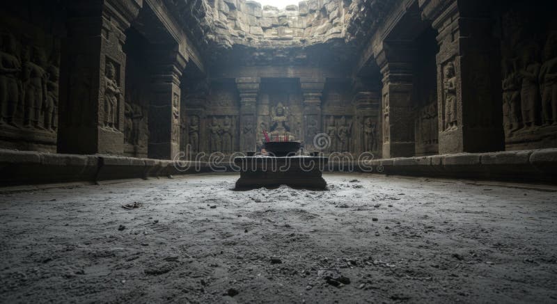 Ancient Stone Temple Interior with Light and Shadow Stock Illustration ...