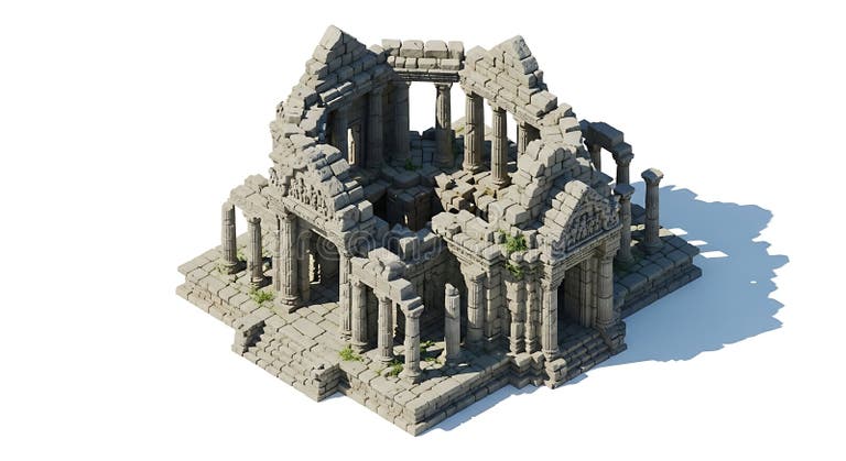 Ancient Stone Temple Ruins with a Rectangular Layout and Partially ...