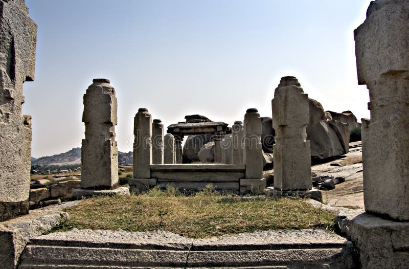 Ancient Stone Temple in Solid Rocks on Hill in Hampi, Karnataka, India ...