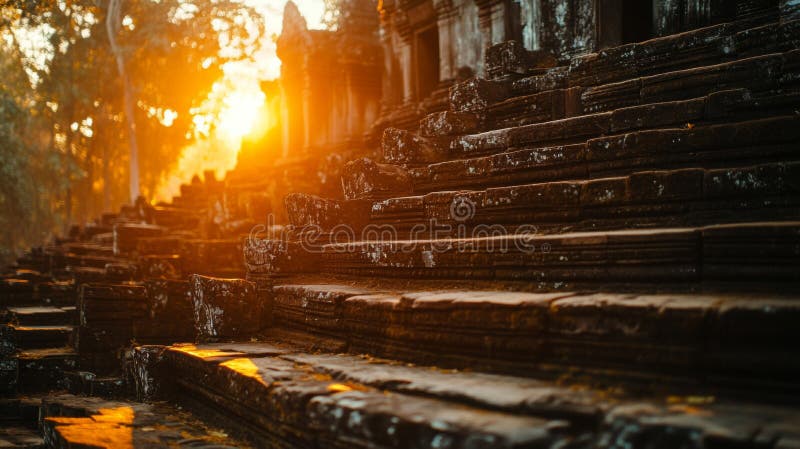 Ancient Stone Temple Steps at Sunset in Southeast Asia Stock ...