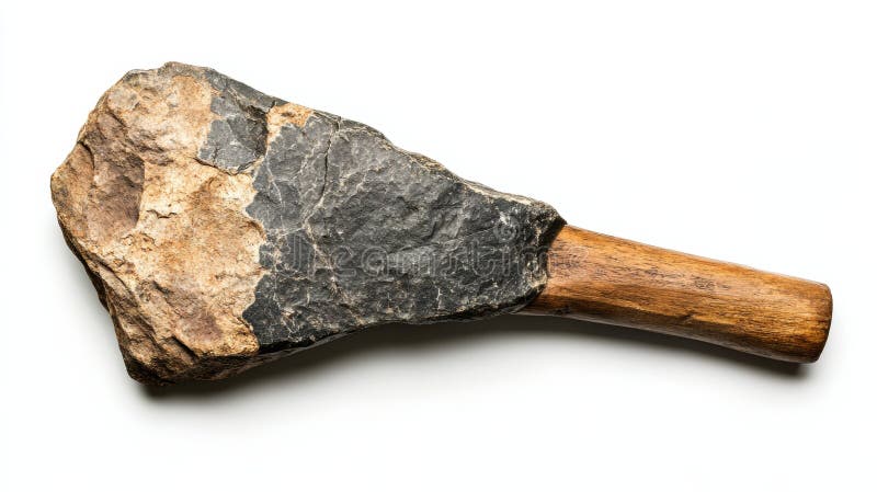 An Ancient Stone Tool with a Wooden Handle, Showcasing Human Ingenuity ...