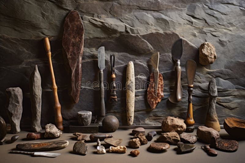 Ancient Stone Tools Displayed on Natural Surface Stock Illustration ...