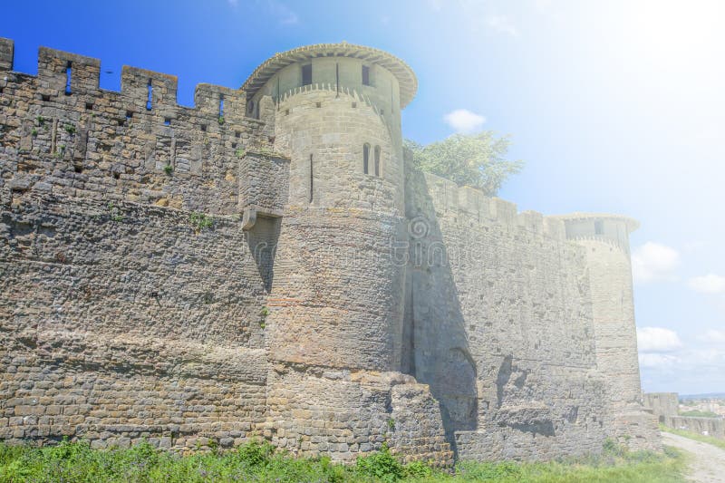 Ancient Stone Tower of the Castle Against the Blue Sky in Soft Sun ...