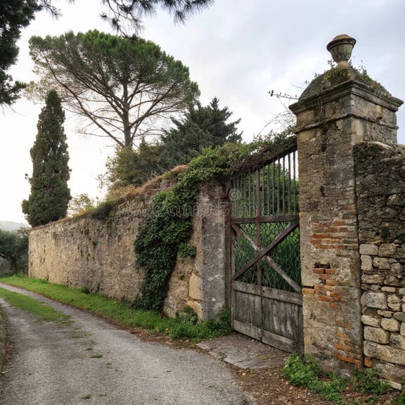 Ancient Stone Wall with Blocked Gate Stock Illustration - Illustration ...