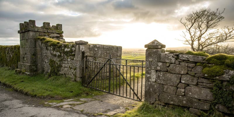 Ancient Stone Wall with Blocked Gate Stock Illustration - Illustration ...