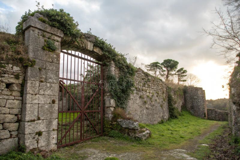 Ancient Stone Wall with Blocked Gate Stock Illustration - Illustration ...